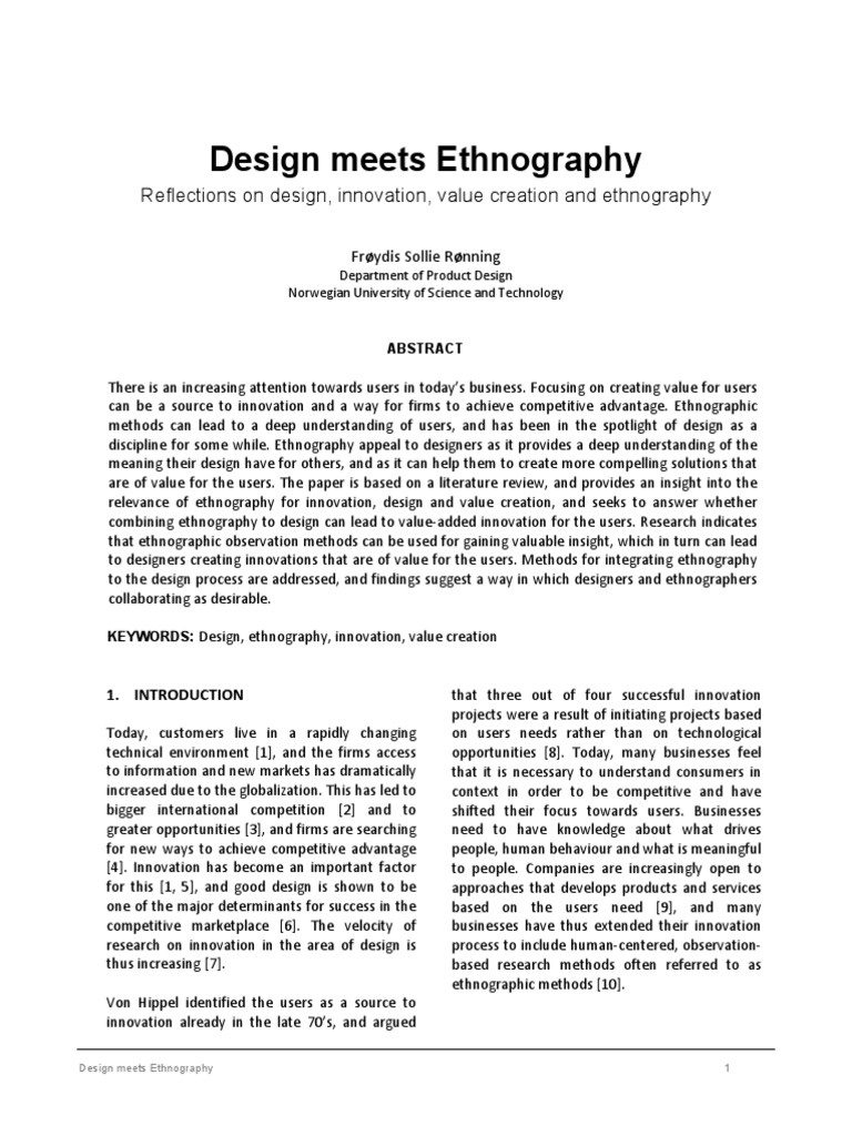 Ethnography in Design Innovation | PDF | Ethnography | Innovation