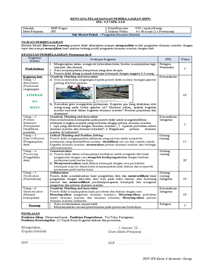 RPP IPS VIII-2 Pertemuan VIII Penguatan Ekonomi Maritim Bag. 1 | PDF | Karier & Perkembangan