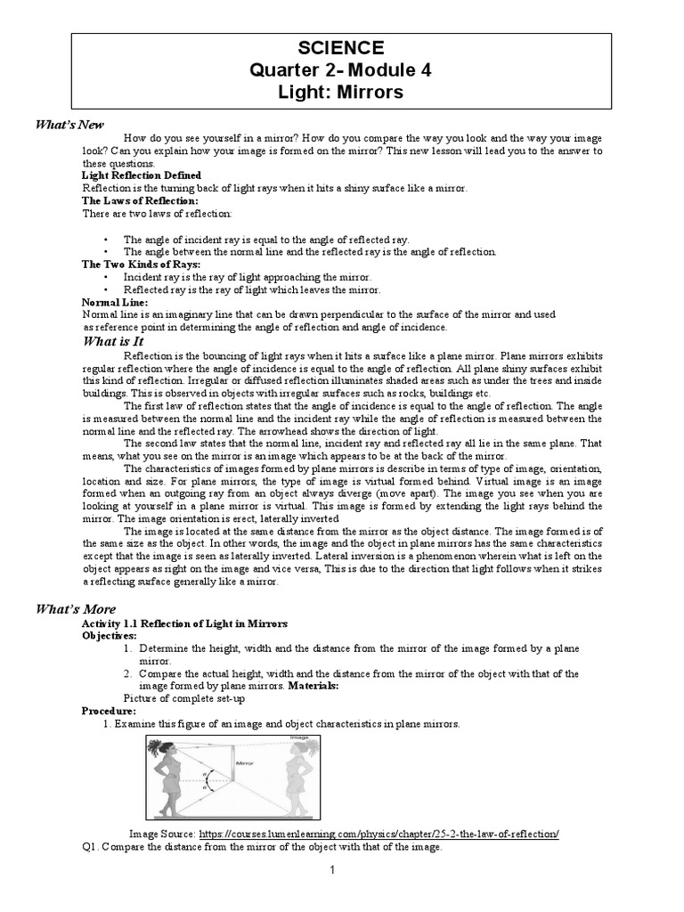 Science10 Q2 Mod4 v4 | Download Free PDF | Mirror | Reflection (Physics)