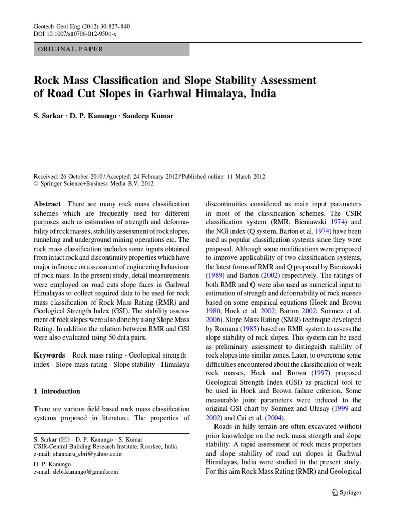 Rock Mass Classification & Stability in Himalayas | PDF | Geology ...