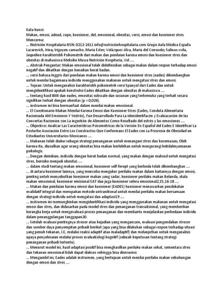 Psikometrik Eades dan Obesitas Mahasiswa | PDF