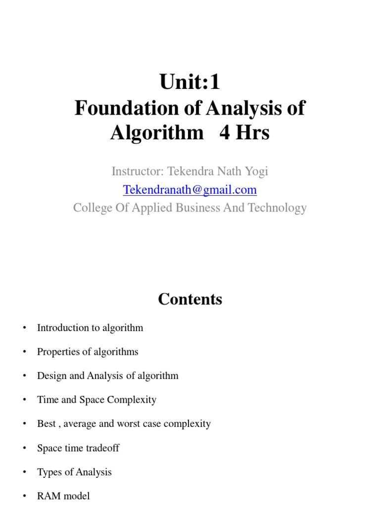 Foundation Of Analysis Of Algorithm 4 Hrs Unit 1 Pdf Computational Complexity Theory
