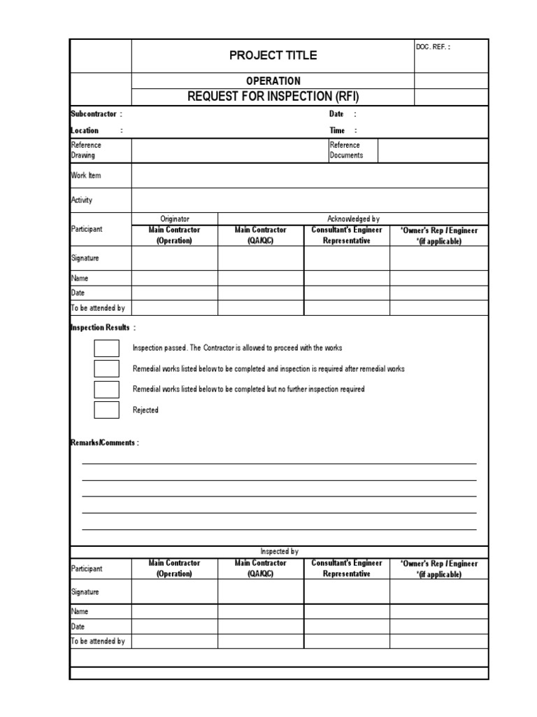 Request For Inspection (Rfi) : Project Title | PDF | Specification (Technical Standard) | Business