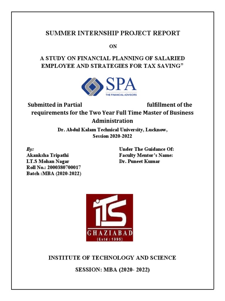 A STUDY ON FINANCIAL PLANNING OF SALARIED EMPLOYEE AND STRATEGIES FOR TAX SAVING Spa | PDF ...