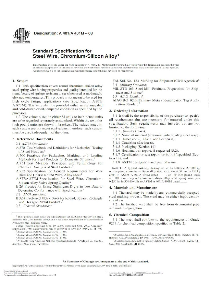 Astm A 401 (2003) | PDF