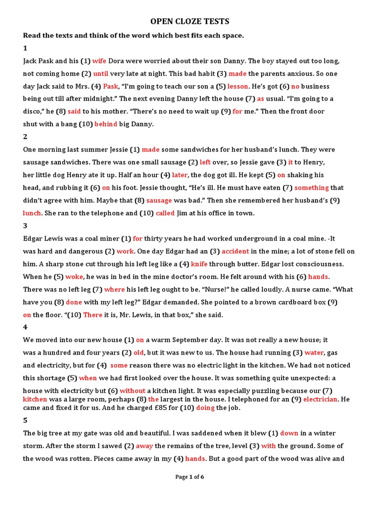 Open Cloze Tests: Wife Until Made Pask Lesson No As Said For Behind ...