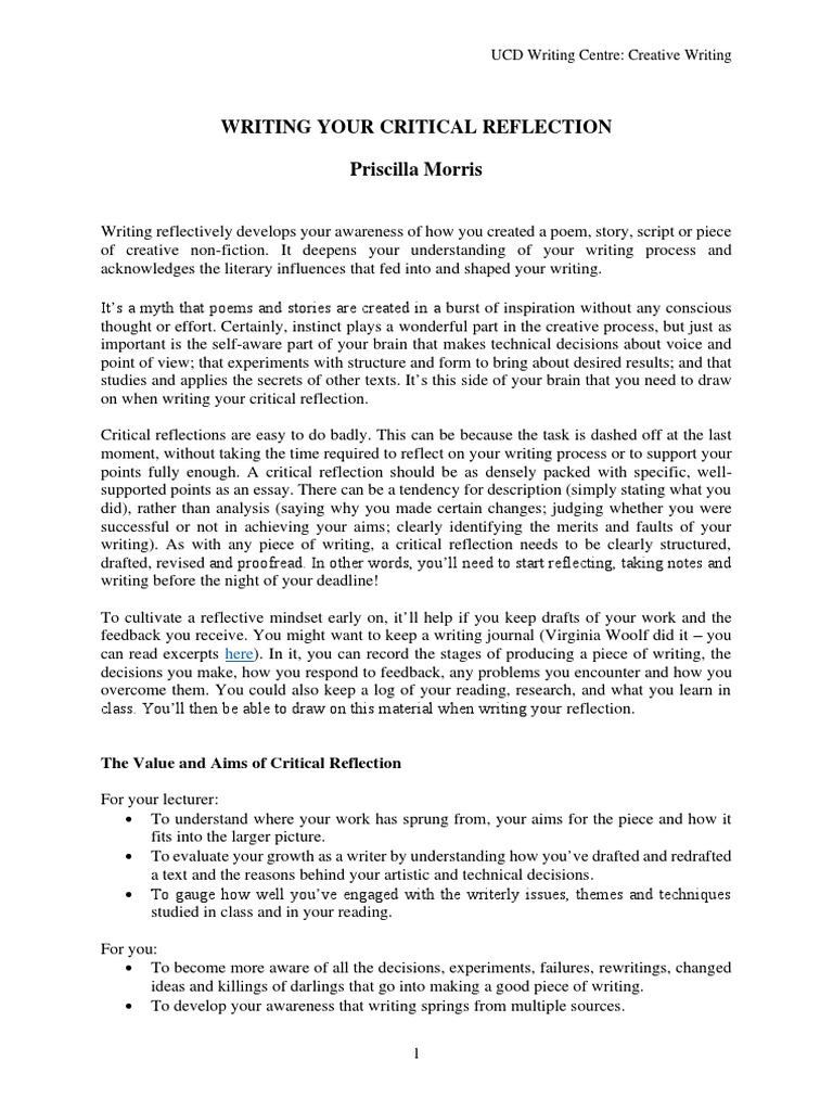 Writing a Critical Reflection Guide | PDF | Writers | Essays