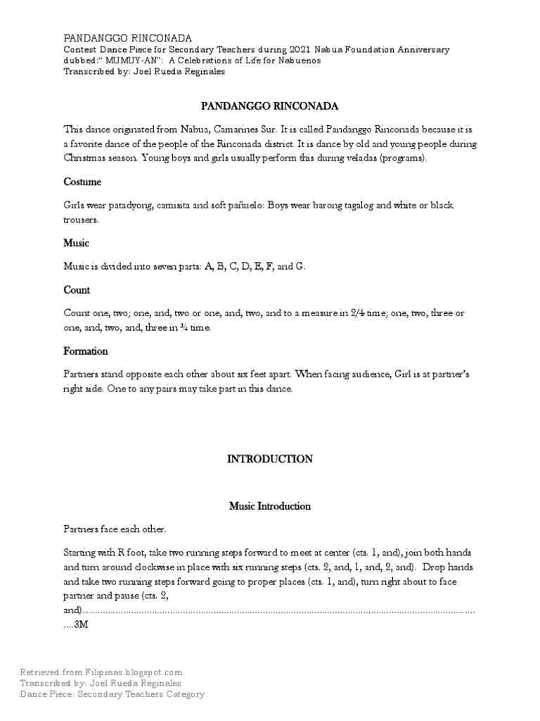 Pandanggo Rinconada | PDF | Dances | Performing Arts