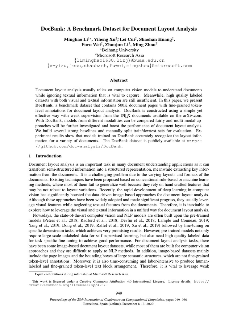 Docbank: A Benchmark Dataset For Document Layout Analysis | Download ...