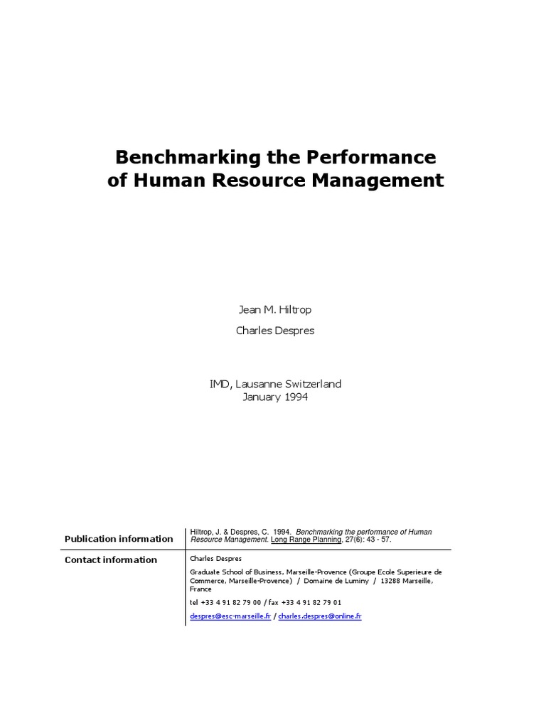 Benchmarking HRM Performance Metrics | PDF | Human Resource Management ...