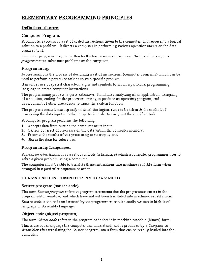 Elementary Programming Principles | PDF | Computer Program | Programming Elementary Programming Principles | PDF | Computer Program | Programming