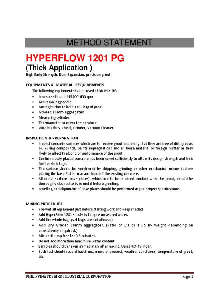 HYPERFLOW 1201 To 300MM Thick | PDF | Concrete | Personal Protective ...