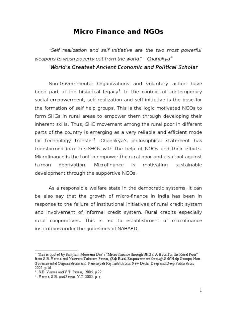 Micro Finance and NGO's | PDF | Microfinance | Microcredit