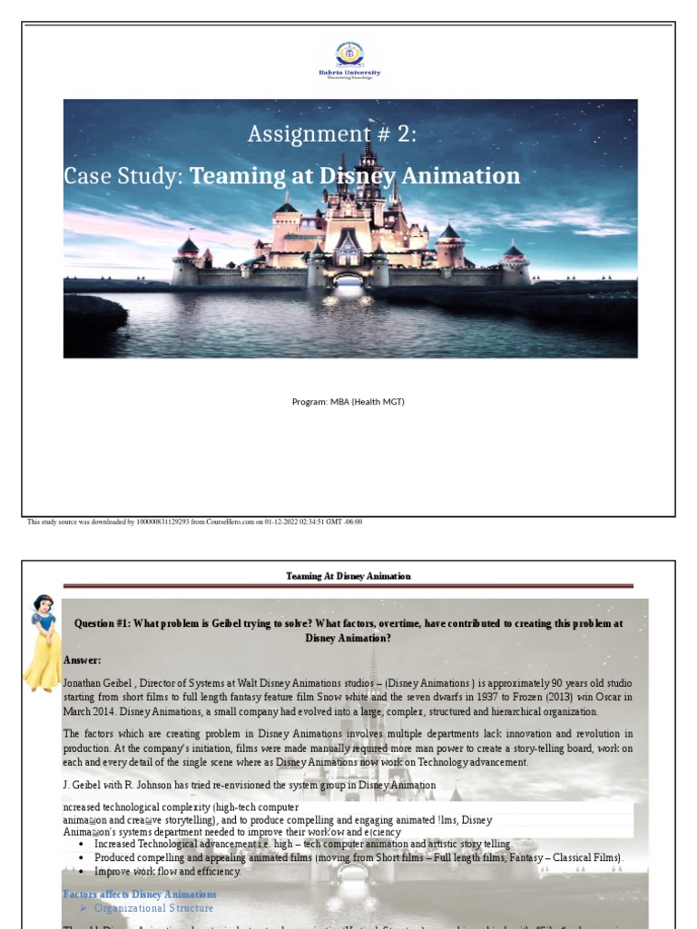 Assignment # 2: Case Study: Teaming at Disney Animation: Program: MBA ...