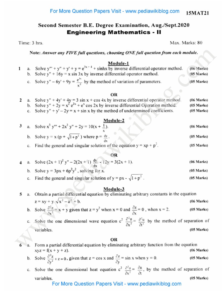 Engg Maths 2 Sep 2020 (2015 Scheme) | PDF
