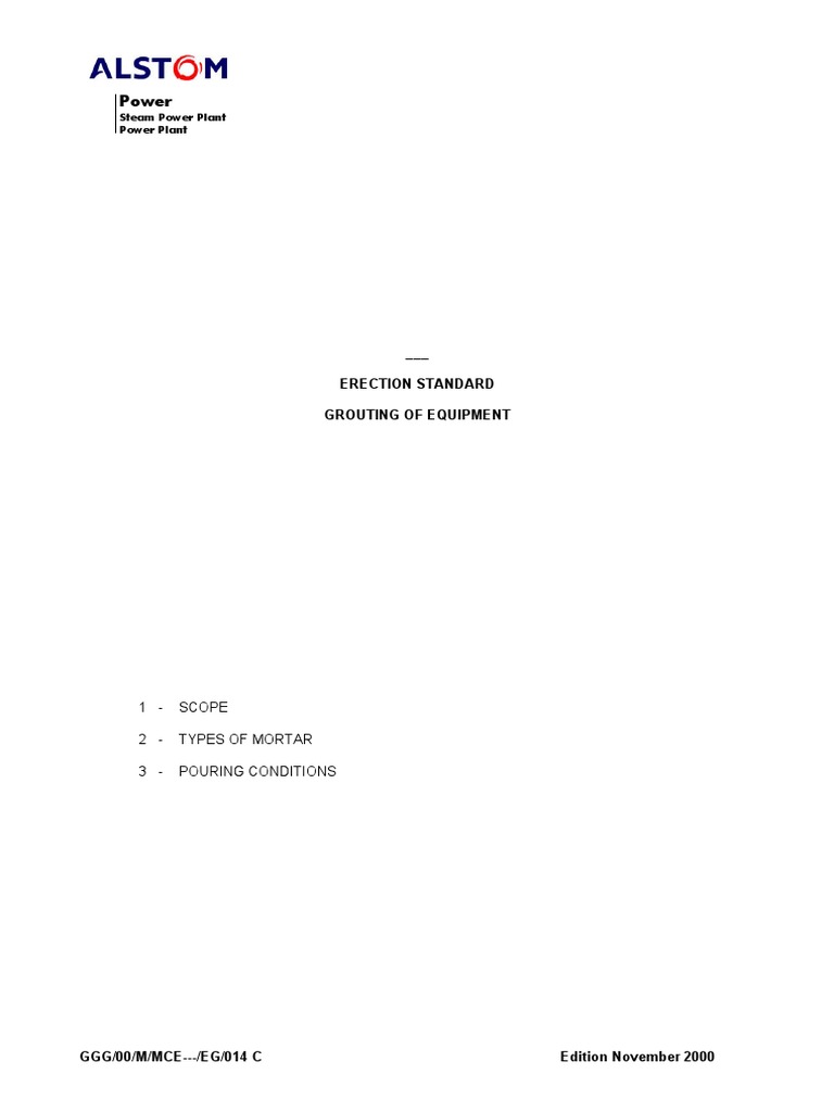 Grouting of Equipment Standard Specification - MCE EG014 C | PDF
