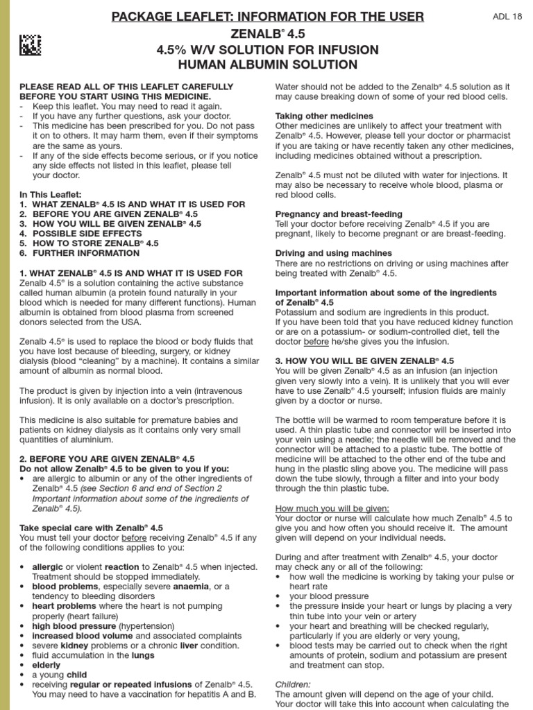 Zenalb 45 PIL | PDF | Intravenous Therapy | Heart