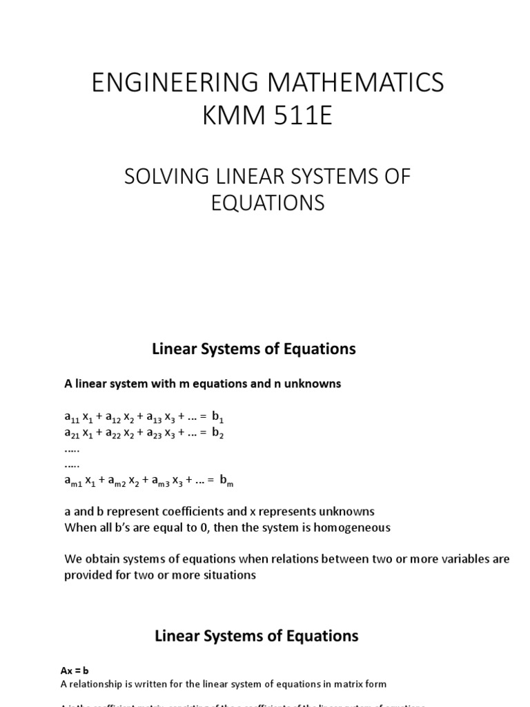 2) Solving - Linear - Systems | PDF | Matrix (Mathematics) | System Of ...