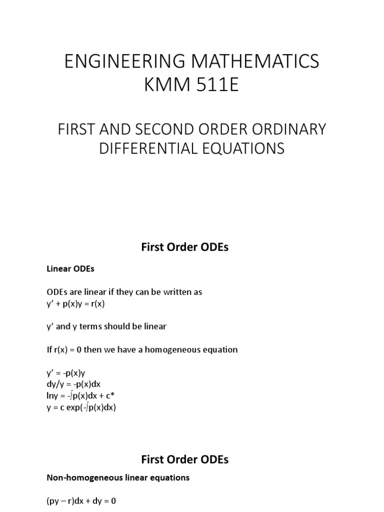 4) First&Second-Order ODES | PDF | Ordinary Differential Equation ...