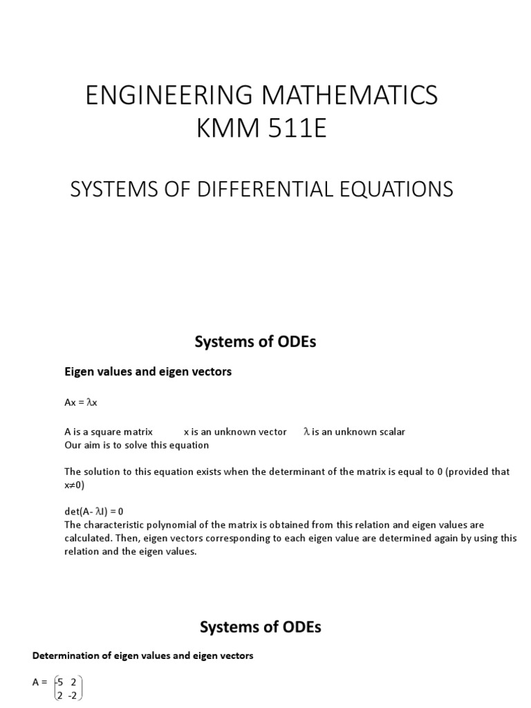 6) Systems of ODES | PDF | Eigenvalues And Eigenvectors | Matrix ...