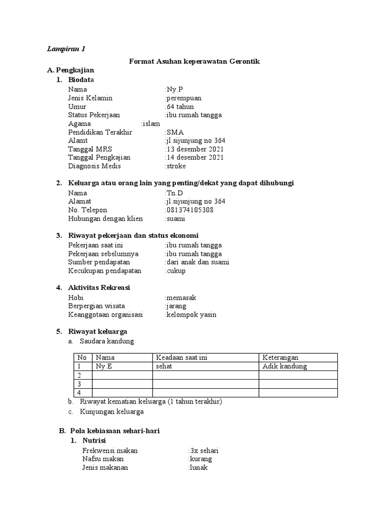 Format Pengkajian Kep - Gerontik Amel | PDF