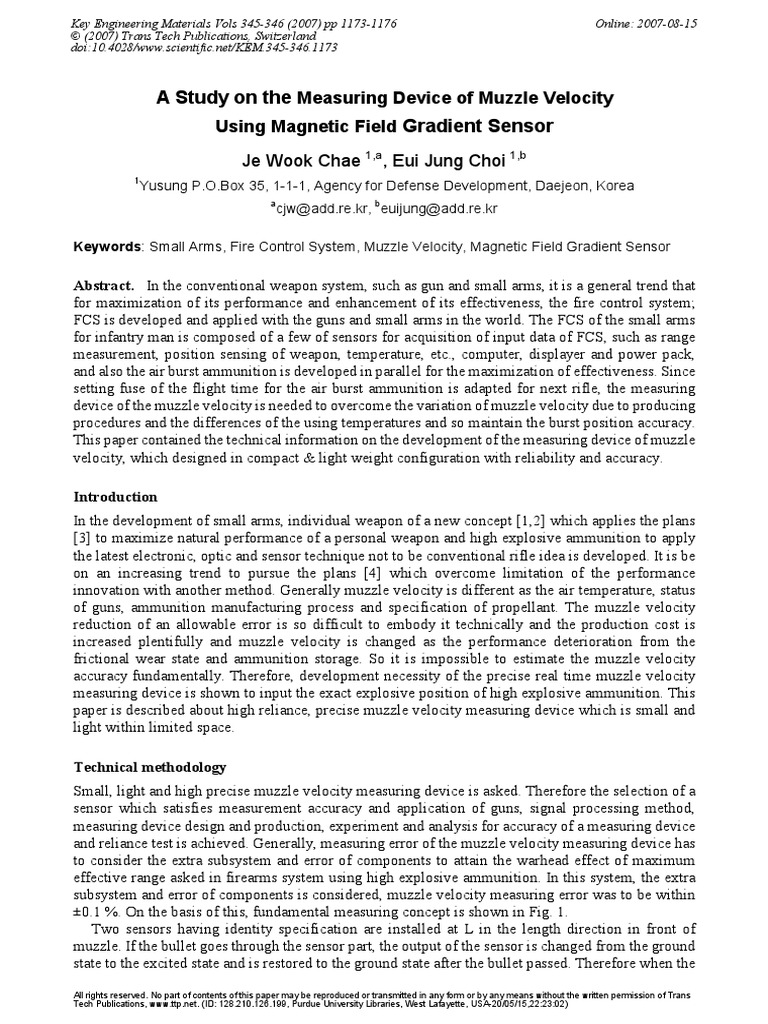 A Study On The Measuring Device of Muzzle Velocity Using Magnetic Field ...
