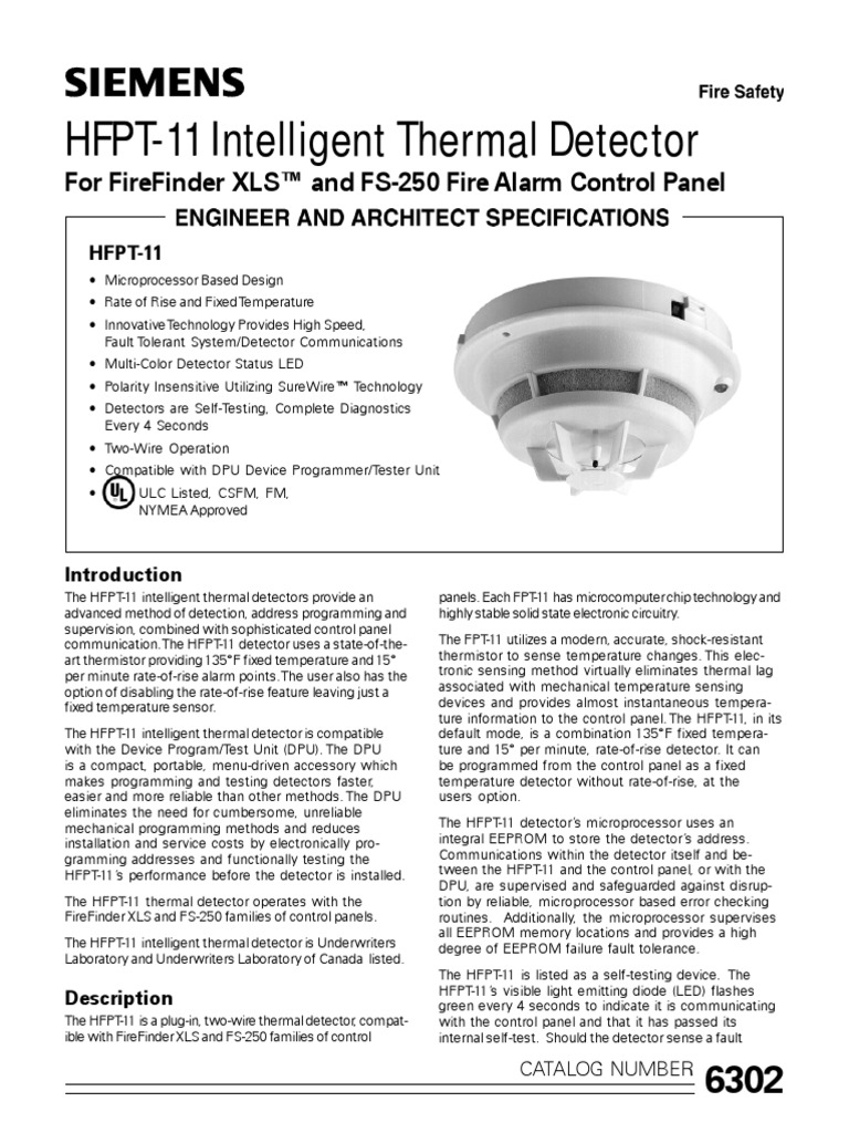 Hfpt-11 Intelligent Thermal Detector: For Firefinder XLS™ and Fs-250 ...