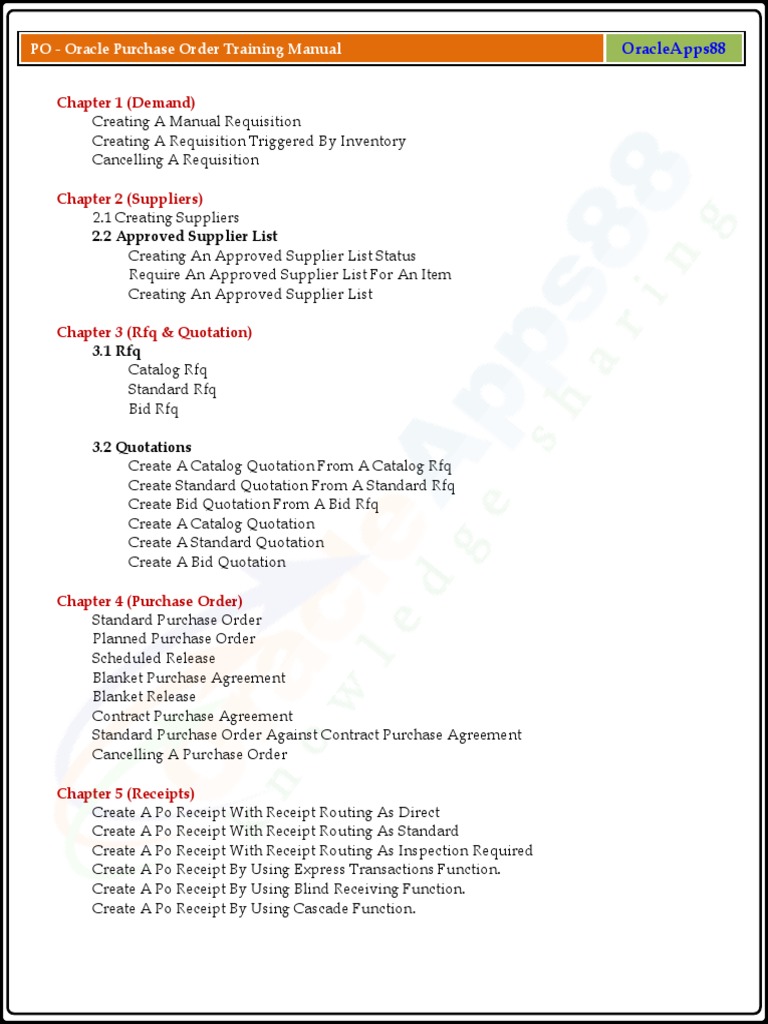PO - Oracle Purchase Order Training Manual | PDF | Invoice | Service ...