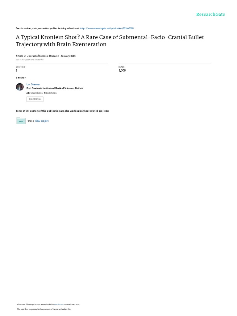 A Typical Kronlein Shot? A Rare Case of Submental-Facio-Cranial Bullet ...