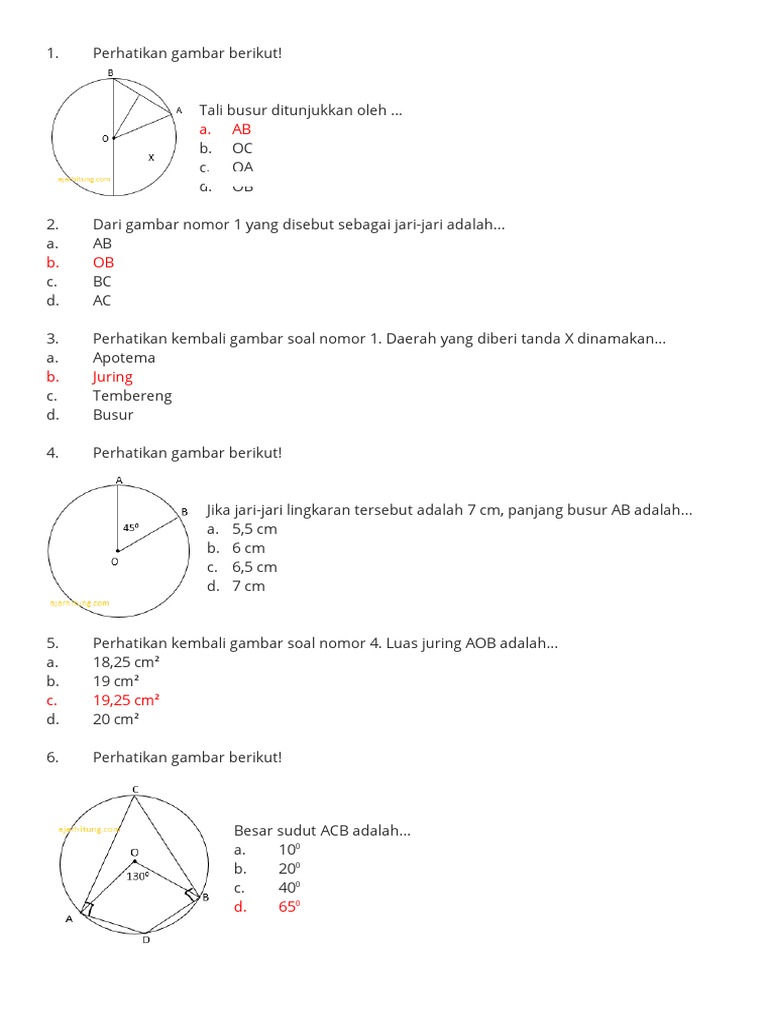 UH-Sudut Pusat, Sudut Keliling Panjang Busur Dan Luas Juring | PDF