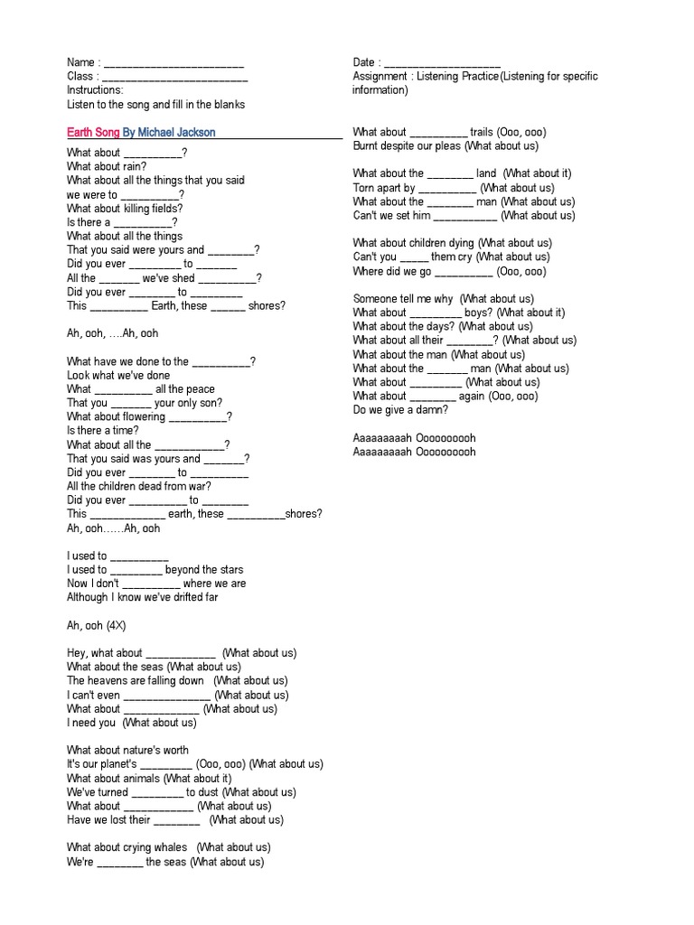Earth-Song Worksheet | PDF