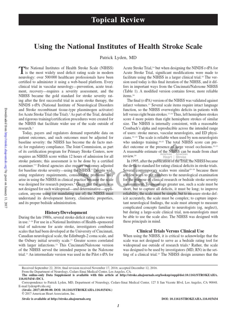 Using The National Institutes of Health Stroke Scale: Topical Review ...