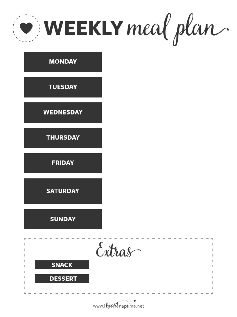 Weekly Meal Plan Blank Printable | PDF