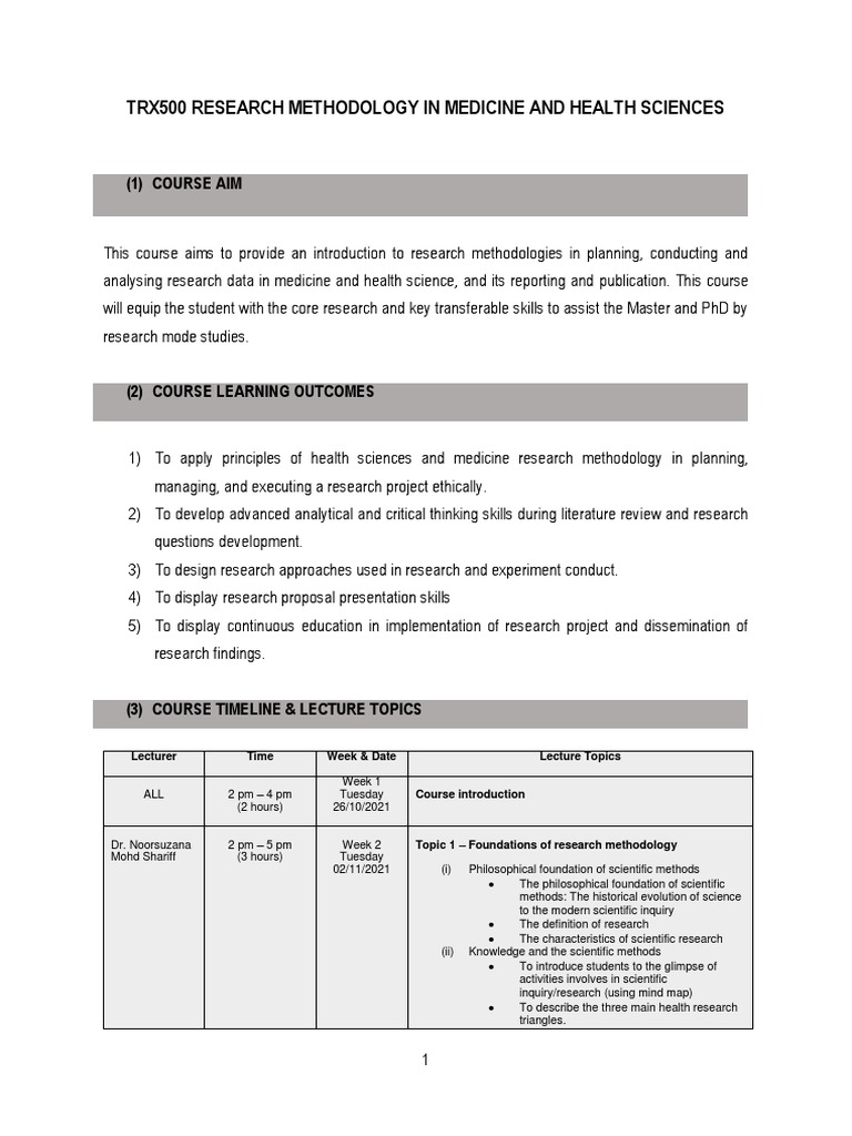 Kuliah Research Methodology 2021 TRX500 Course Handbook - SEM I 2021. ...