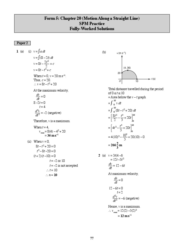 Form 5: Chapter 20 (Motion Along A Straight Line) SPM Practice Fully ...