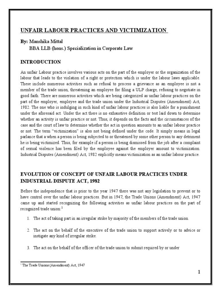 Unfair Labour Practices and Victimisation | PDF | Unfair Labor Practice ...