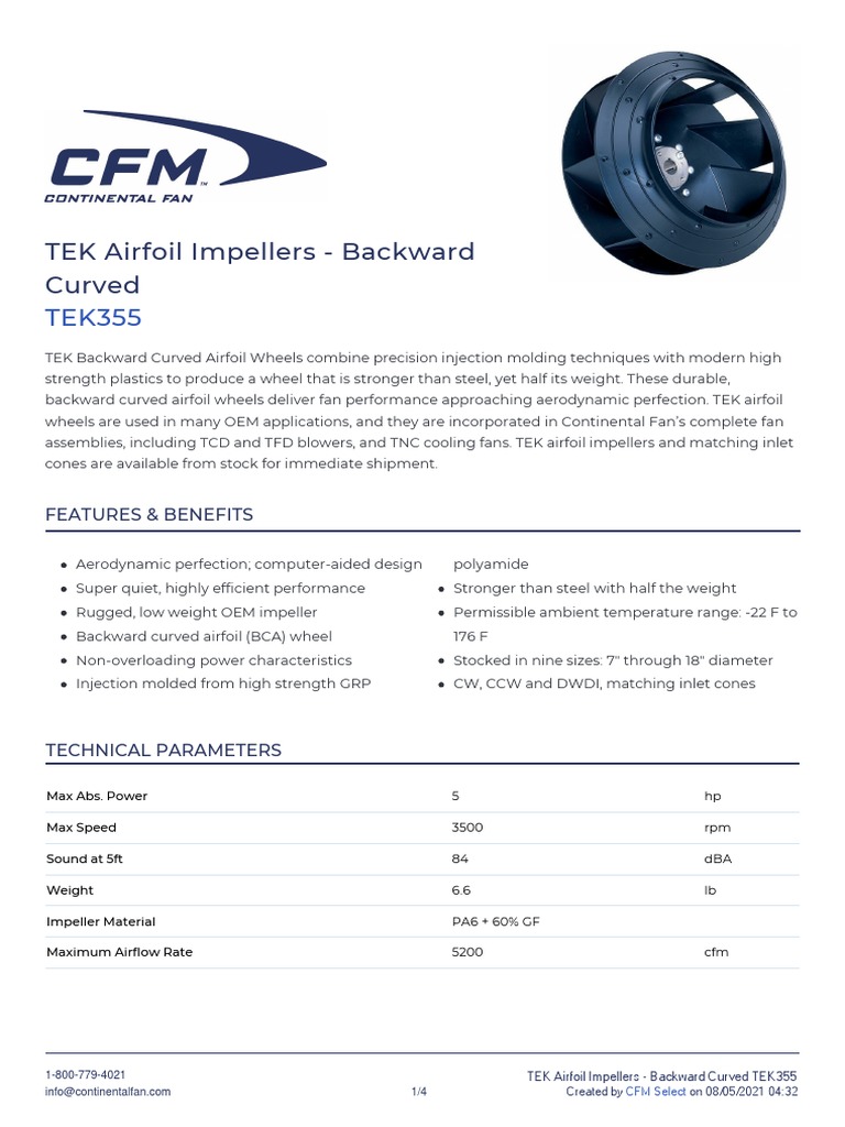 TEK Airfoil Impellers - Backward Curved: Features & Benefits | PDF ...