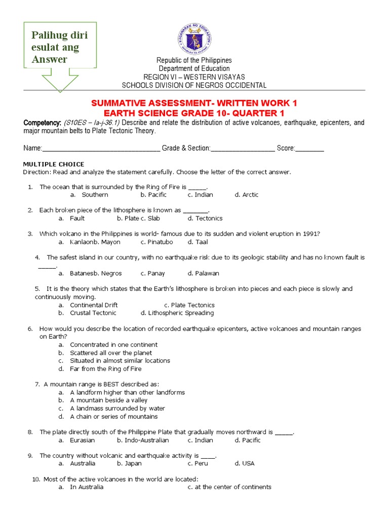 1 Written Work Science 10 Q1 For Student | PDF | Plate Tectonics ...