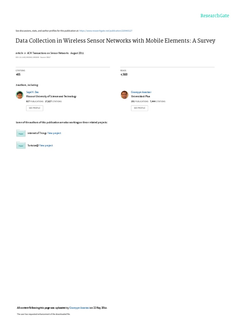 Data Collection in Wireless Sensor Networks With M | PDF | Wireless ...