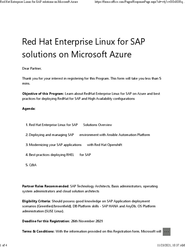 Red Hat Enterprise Linux For SAP Solutions On Microsoft Azure | PDF ...