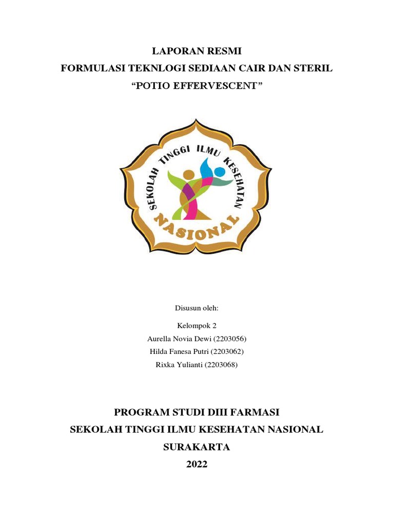 Laporan Resmi FTS - Potio Effervescent - Kelompok 2 - D3 Farmasi ...