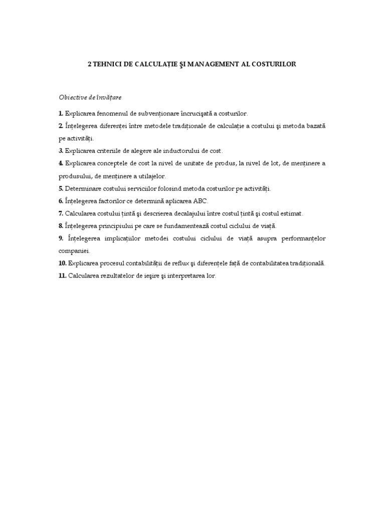 2 - Tehnici de Calculatie Si Management Al Costurilor | PDF