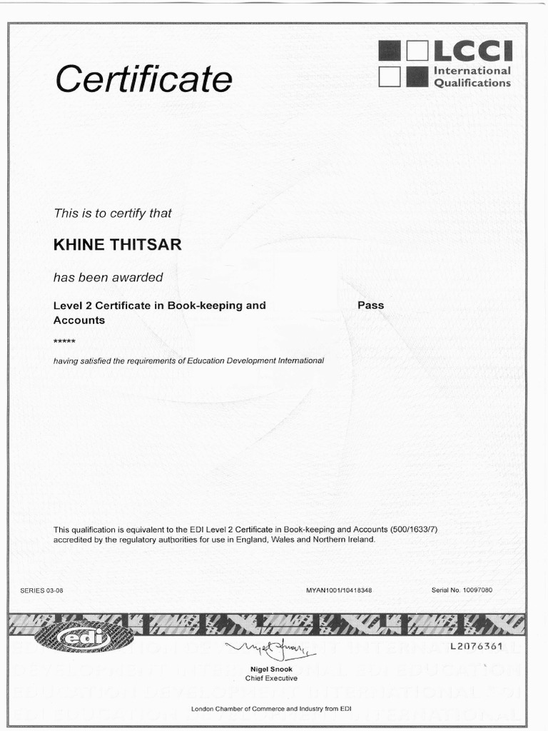 LCCI II Pass Certificate | PDF