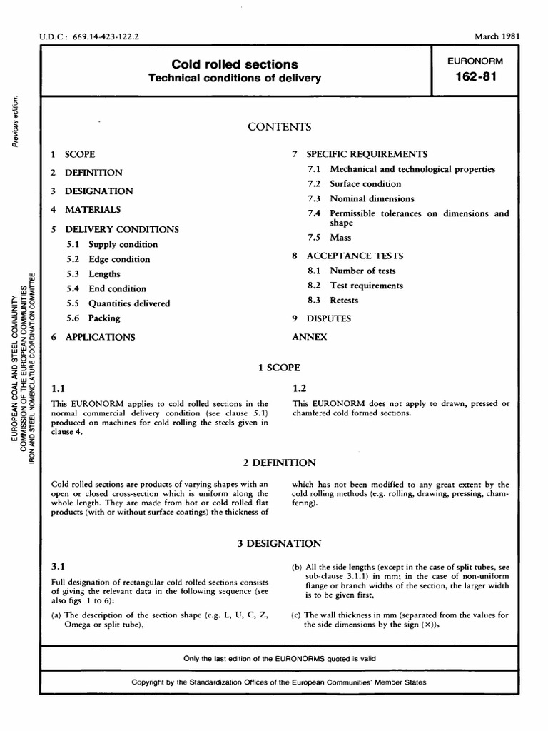Cold Rolled Sections 162-81: Technical Conditions of Delivery | PDF ...