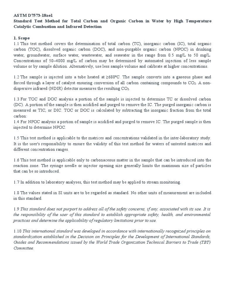 TOC Determination - ASTM | PDF | Total Organic Carbon | Materials