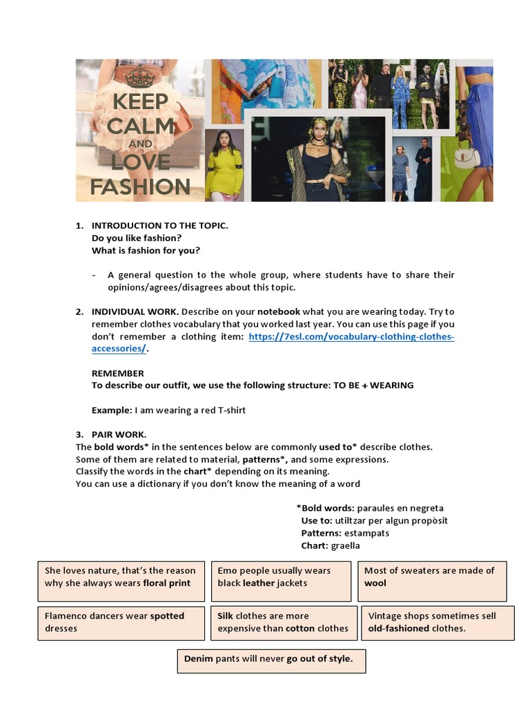 Fashion - Lesson 1 | PDF | Clothing | Fashion