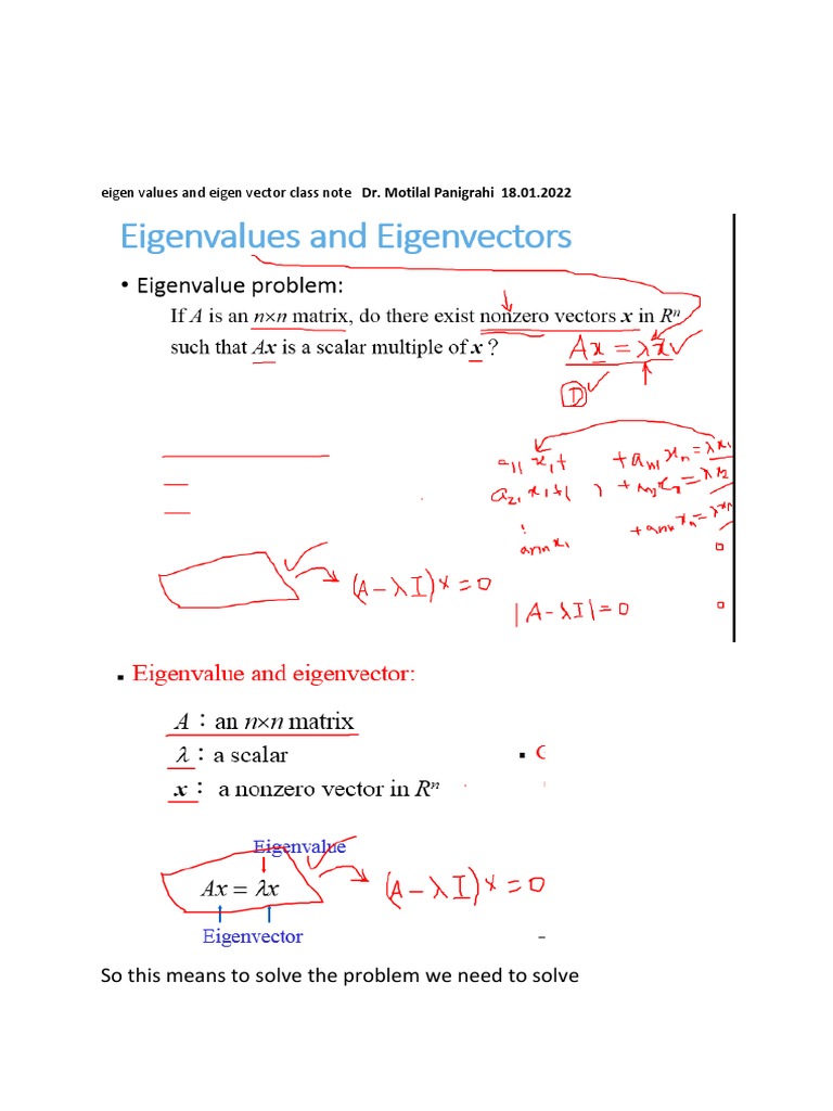 Eigen Values and Eigen Vector Class Note | PDF | Eigenvalues And Eigenvectors | Equations
