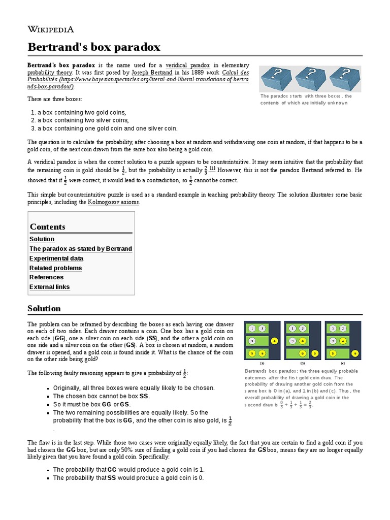 Bertrand's Box Paradox | PDF | Probability | Probability And Statistics