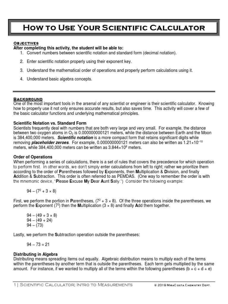 02 Scientific Calculator, Intro To Measurements F19-1 | PDF ...