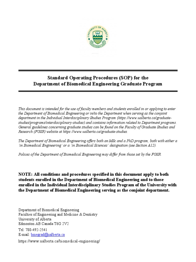 Standard Operating Procedures (SOP) For The Department of Biomedical ...